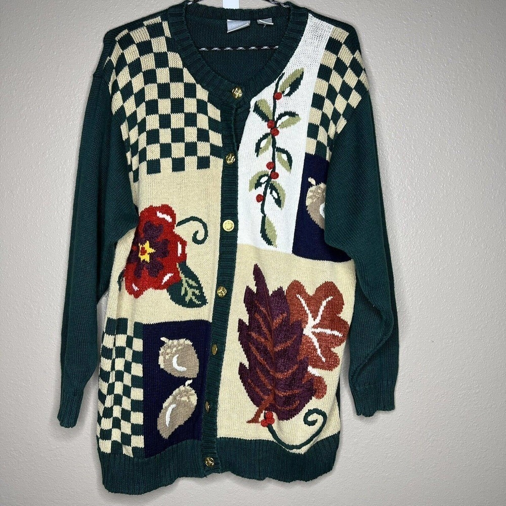 Laura Gayle Green Fall Themed Check Patch Embroidered… - Gem